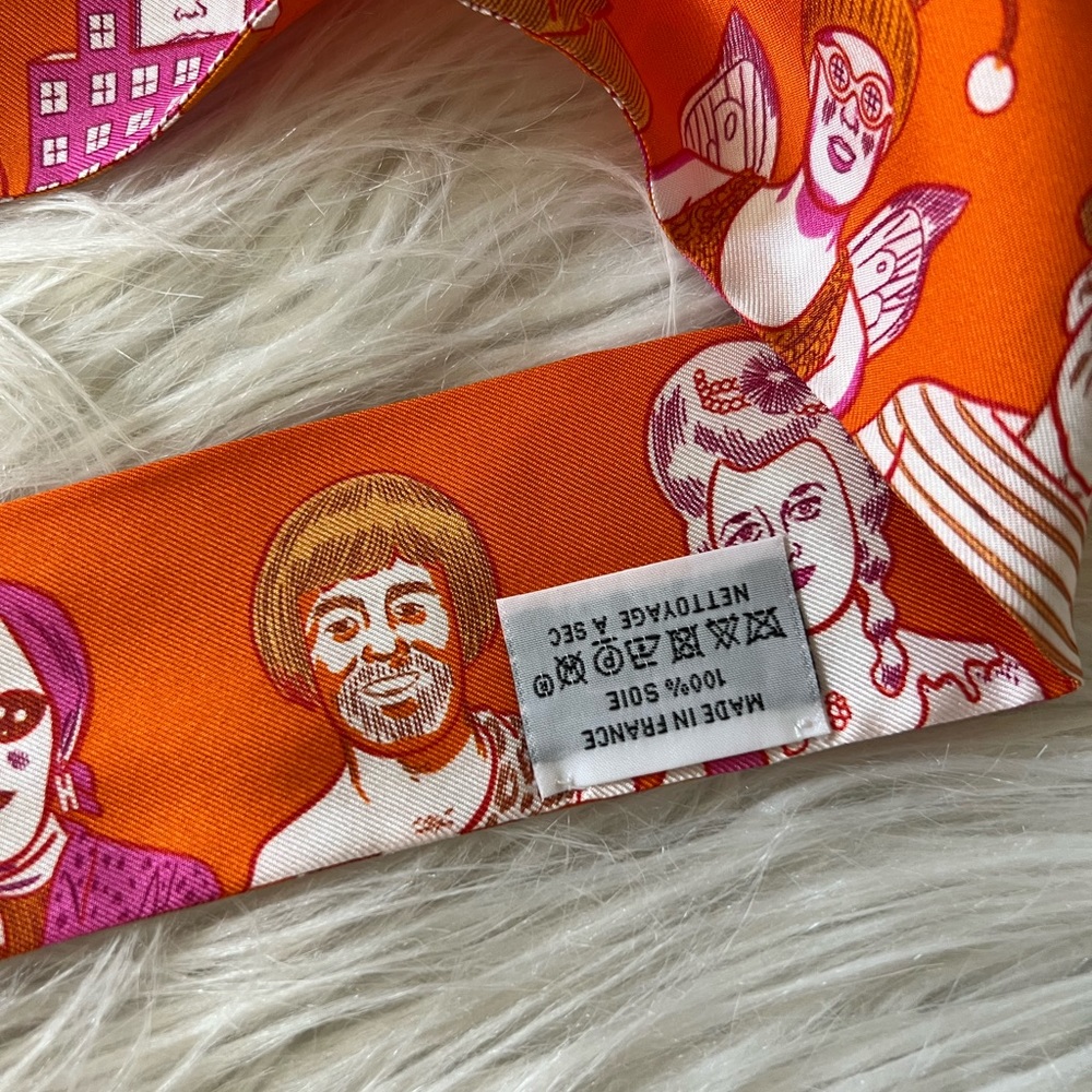 Hermes Silk Character Twilly Orange & Pink - Gem